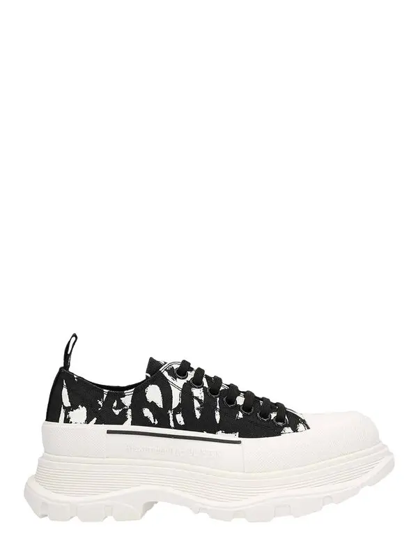Alexander McQueen Graffiti Tread Slick Low Lace Up Sneakers - Black