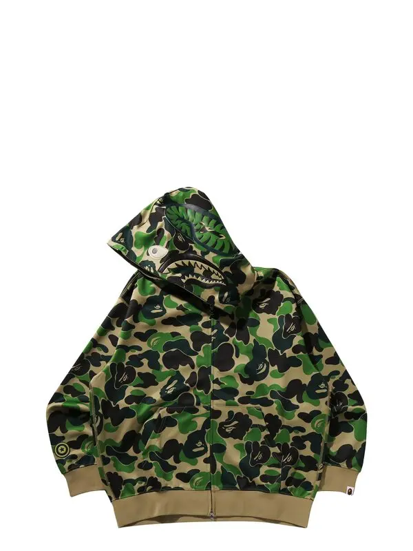 A BATHING APE Abc Camo Rayon Relaxed Fit Shark Full Zip Hoodie - Green