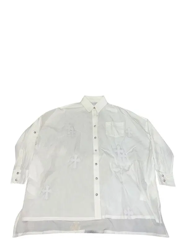 Chrome Hearts Leather Cross Patch Mahal Kita Button Up Shirt - White