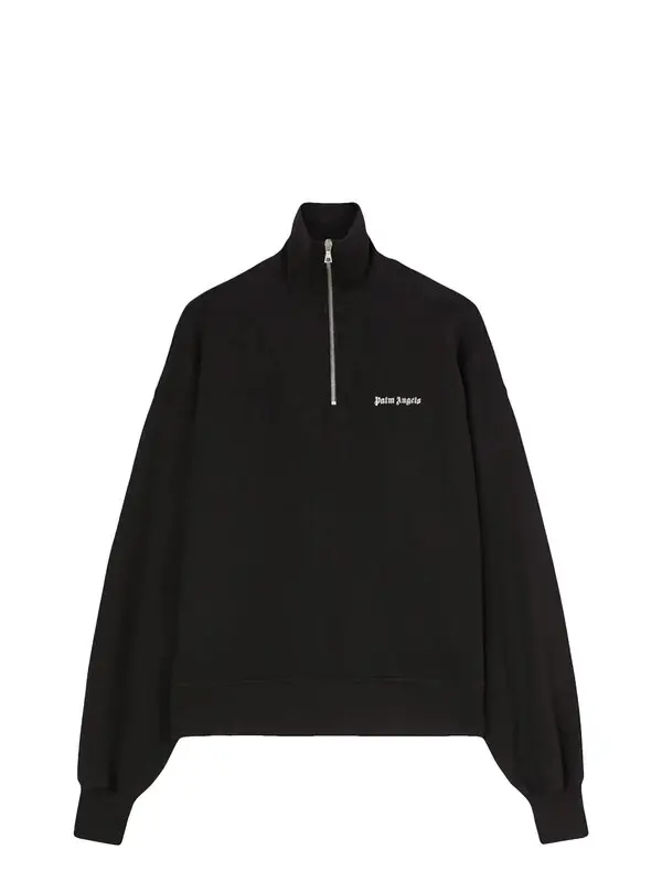 Palm Angels Logo Embroidered Half Zip Sweatshirt - Black