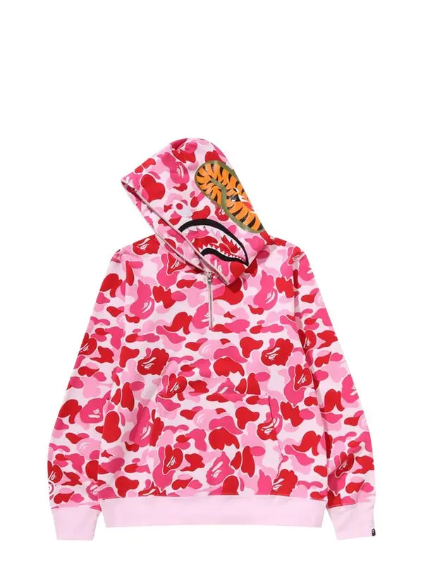 A BATHING APE Abc Camo Shark Half Zip Pullover Hoodie - Pink