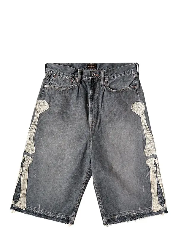 Kapital Bone Denim Shorts - Black