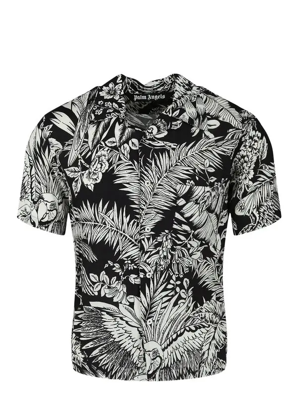 Palm Angels Jungle Parrots Bowling Shirt - Black