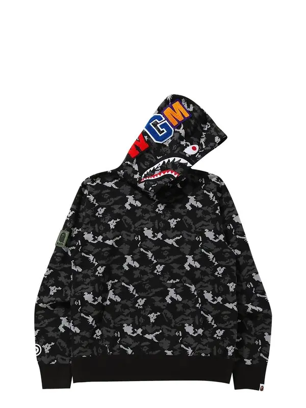 A BATHING APE Digital Camo Shark Pullover Hoodie - Black