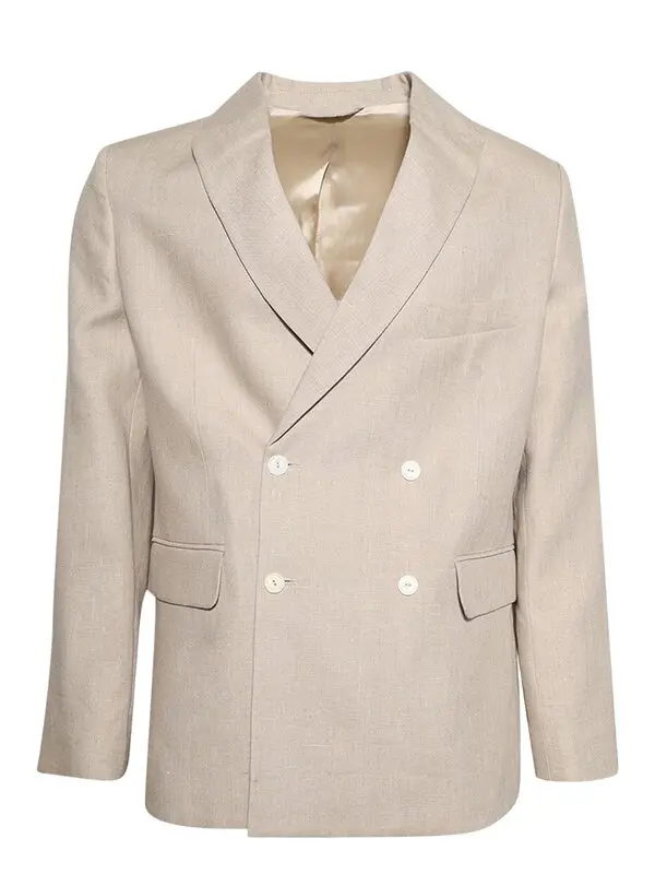 BODE Linen Double-breasted Suit Jacket - Tan