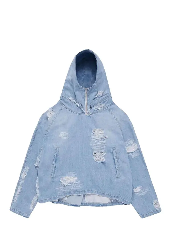 424 Distressed Denim Hooded Jacket - Blue