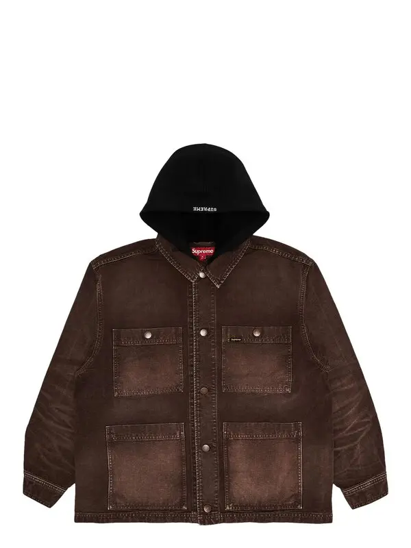Supreme Worn Hooded Chore Coat - Brown