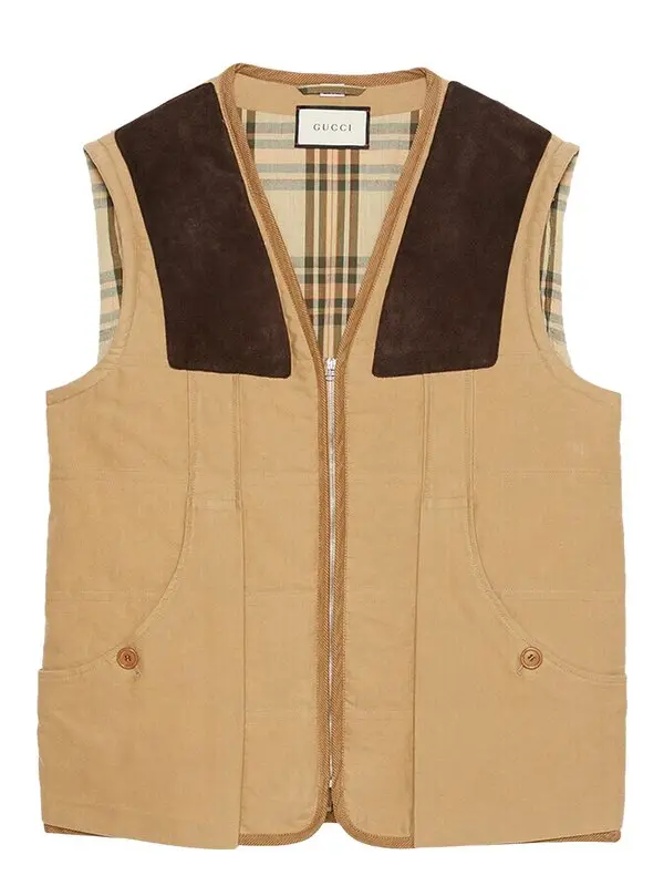 Gucci Moleskin Vest With Suede Details - Brown