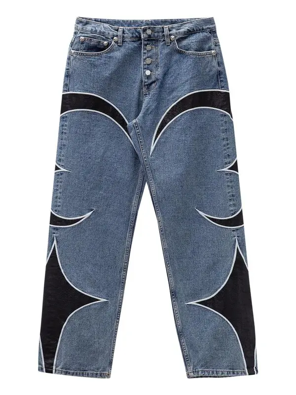THUG CLUB Leather Washing Jeans - Blue