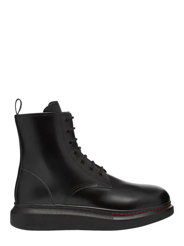 Alexander McQueen Leather Wedge Lace-up Boots - Black