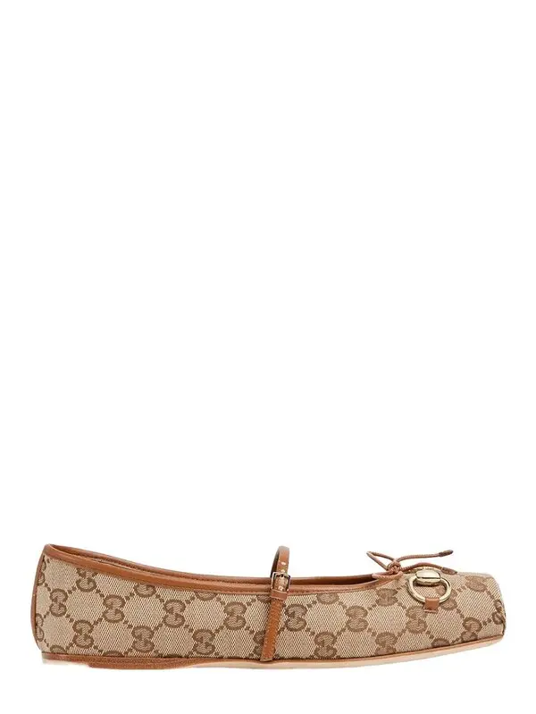 Gucci Horsebit Gg Canvas Ballet Flats - Tan