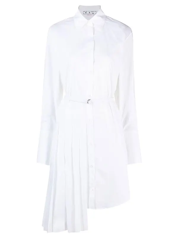 Off-White Diag Plisse Shirt Dress - White