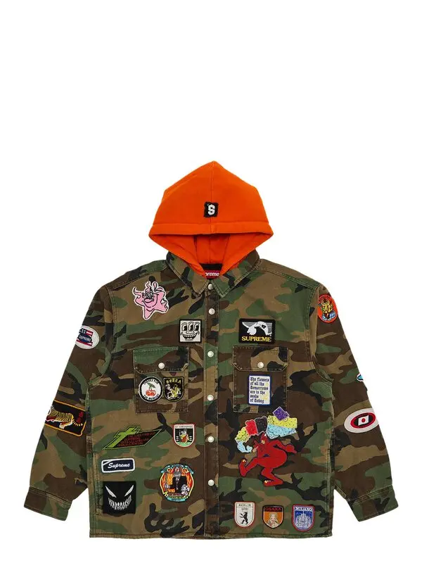 Supreme Patches Hooded Zip Up Shirt - Multicolor