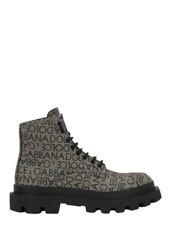 Dolce & Gabbana Allover Logo Combat Boots - Brown