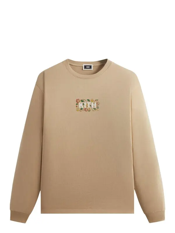 Kith Floral Classic Logo Long Sleeve Tee - Tan