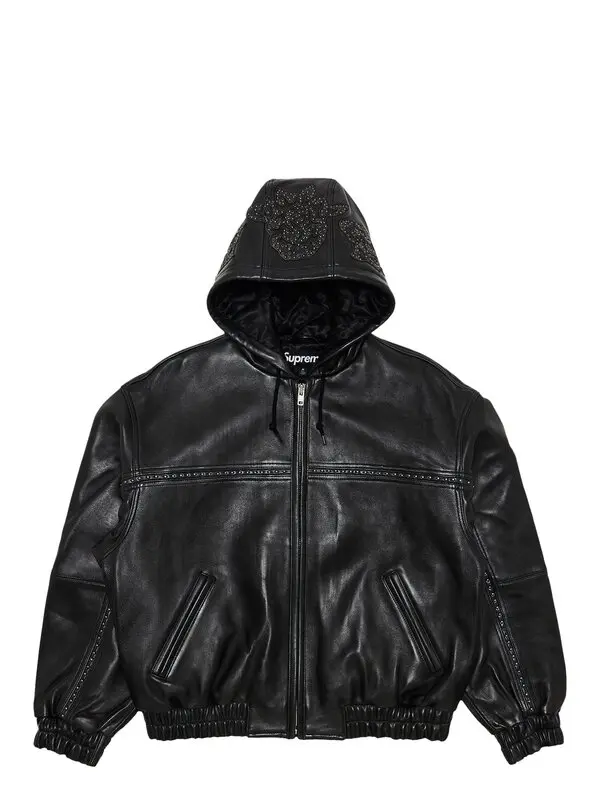 Supreme Studded Hooded Leather Jacket - Black