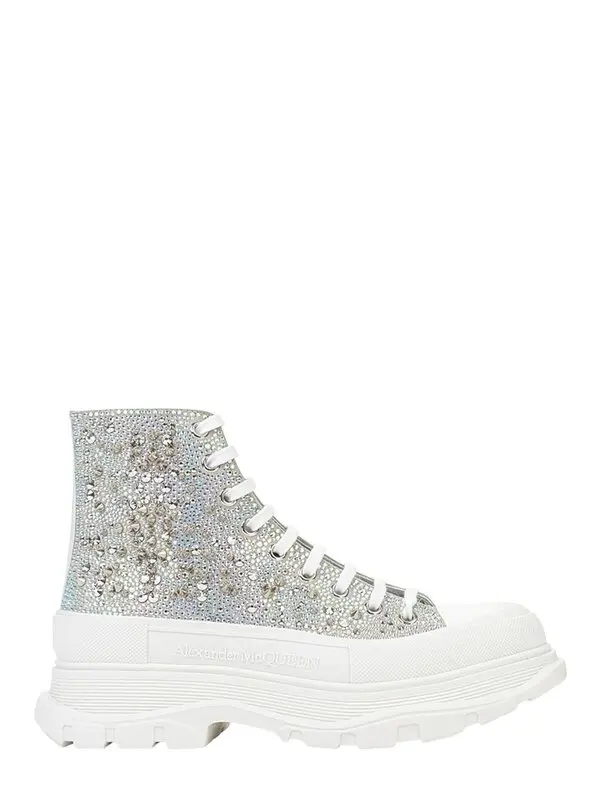 Alexander McQueen Tread Slick Spike Rhinestone Boots - White