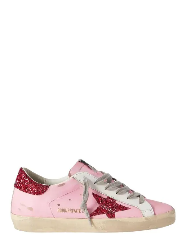 GOLDEN GOOSE Superstar Glittered Distressed Leather Sneakers - Pink