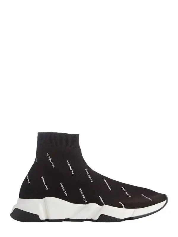 Balenciaga Speed Trainer Mid 'logo Print - Black