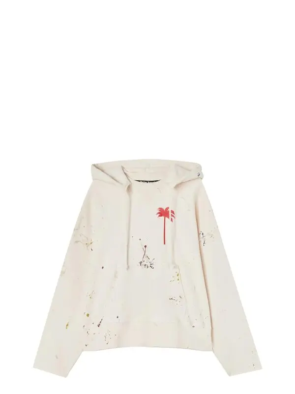 Palm Angels Painted Raw Cut Hoodie - White