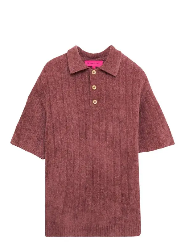 THE ELDER STATESMAN Chenille Rib Short-sleeve Polo - Pink