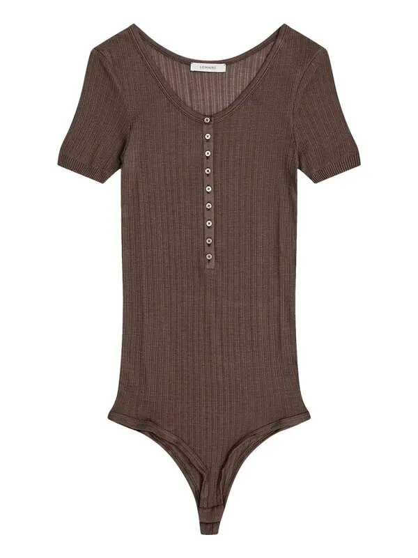 LEMAIRE Buttoned Rib Bodysuit - Brown