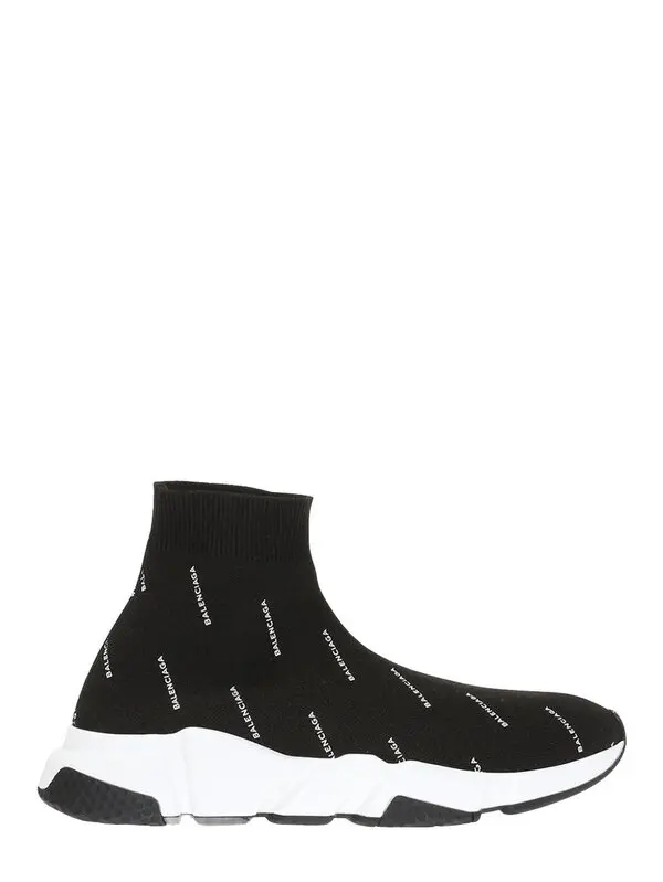 Balenciaga Speed Trainer Mid Logo Print - Black