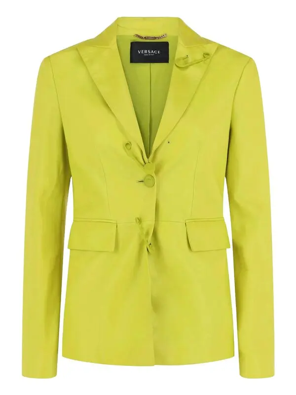 Versace Safety Pin Single Breasted Leather Blazer - Green