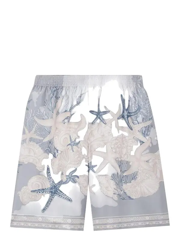 Versace Printed Silk Twill Shorts - Grey