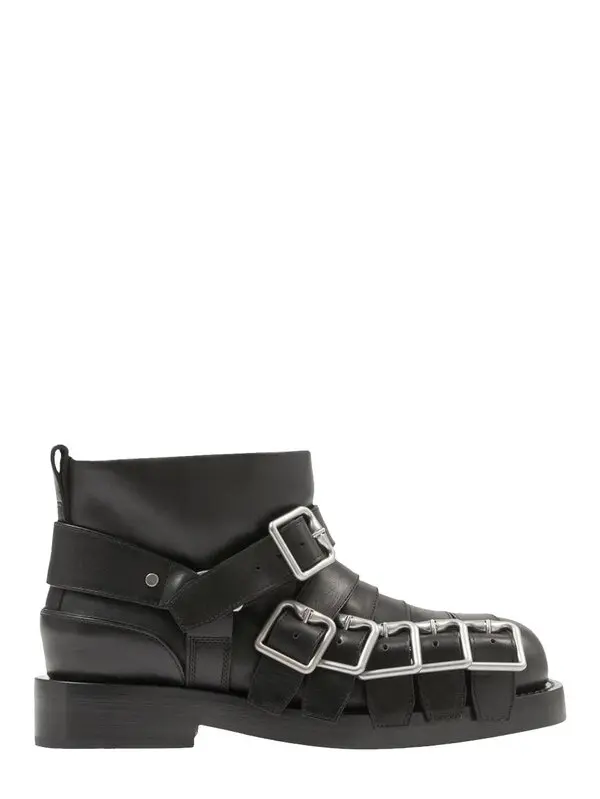 Burberry Leather Strap Boots - Black