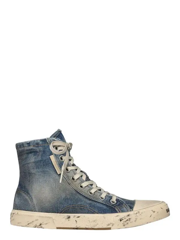 Balenciaga Paris High Destroyed Denim Sneakers - Blue
