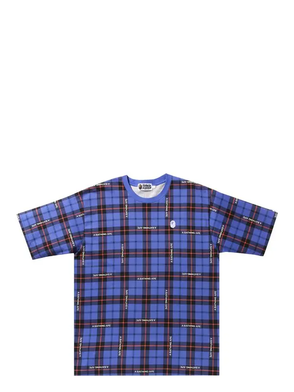 A BATHING APE Check Relaxed Fit One Point Tee - Blue