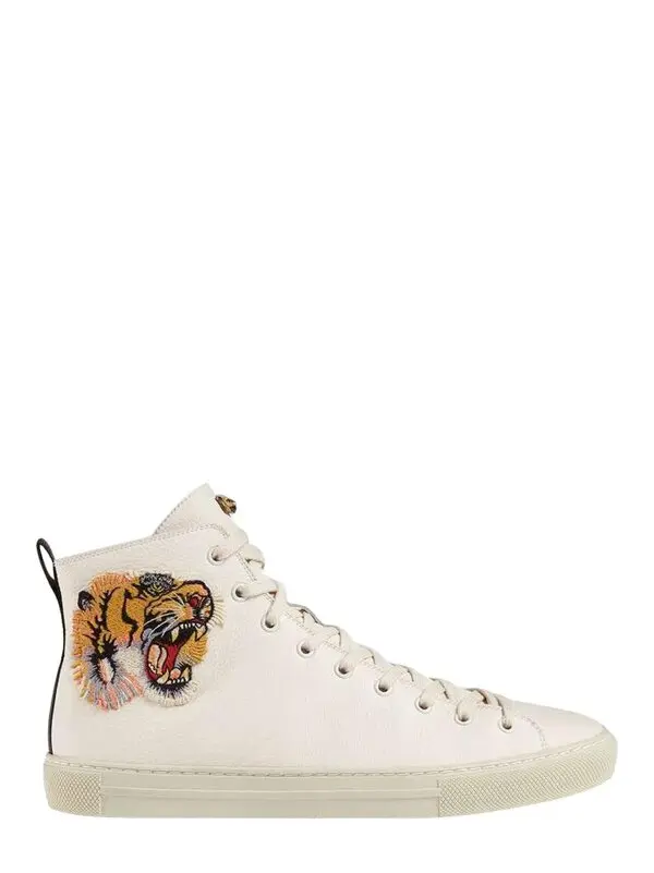 Gucci Leather High-top Sneaker With Tiger - White
