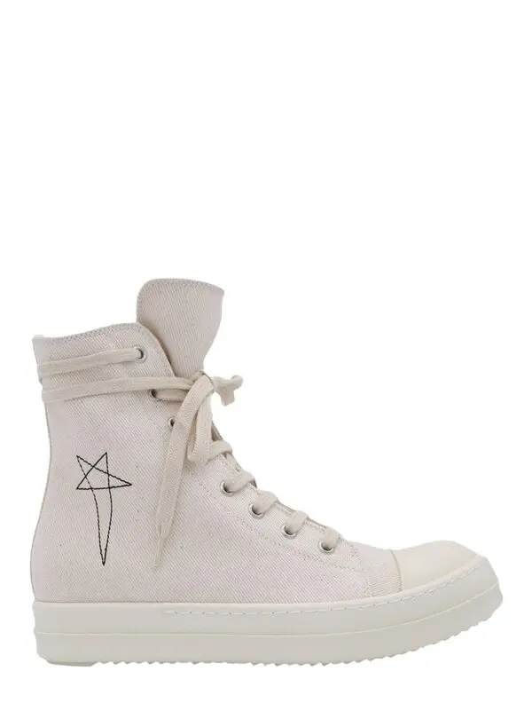 Rick Owens Fogachine Pentagram Embroidery High Top Sneakers - White