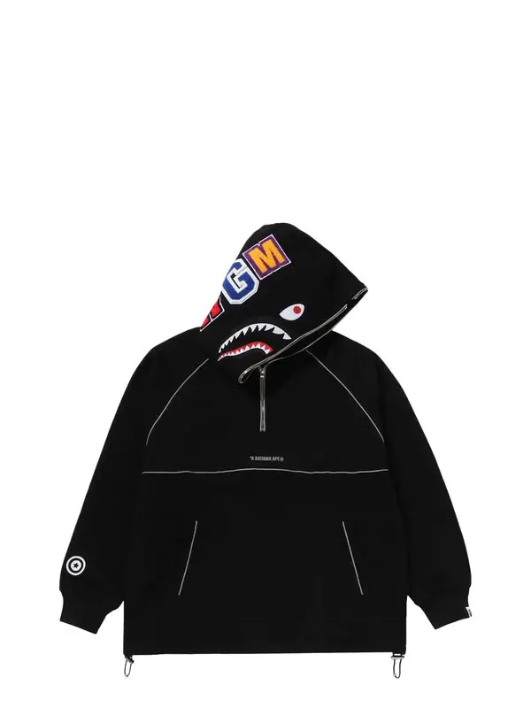 A BATHING APE Shark Logo Half-zip Pullover Hoodie - Black