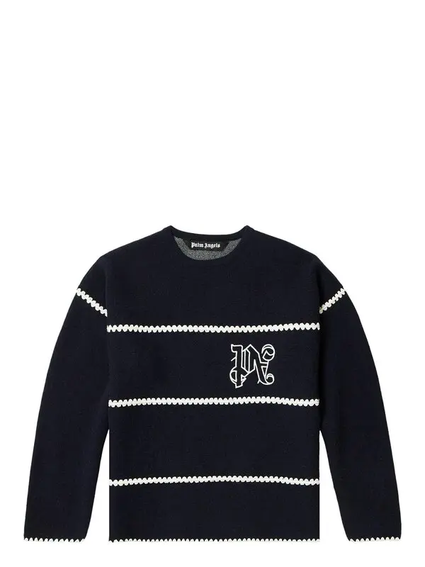 Palm Angels Monogram Striped Sweater - Blue