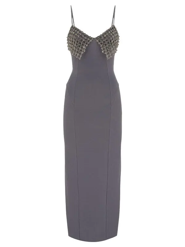 Attico Crystal Detail Midi Dress - Grey
