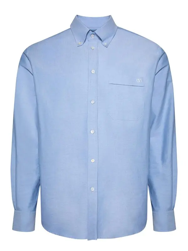 Valentino Garavani Logo Embroidered Long-sleeve Shirt - Blue