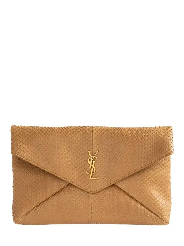 Saint Laurent Cassandre Large Envelope Clutch - Tan