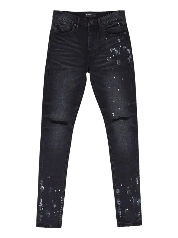 PURPLE BRAND Resin Knee Slit Skinny Jeans - Black