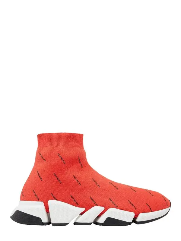 Balenciaga Speed 2.0 All Over Logo Sneaker - Red