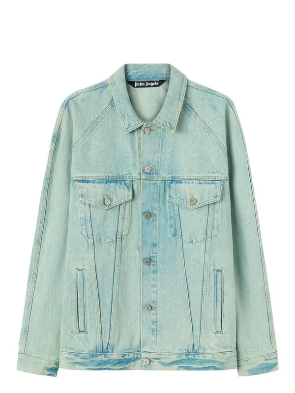 Palm Angels Overdyed Logo Denim Jacket - Green