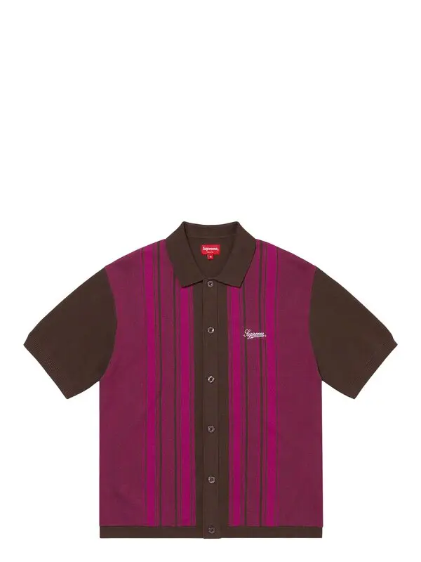 Supreme Stripe Button Up Polo - Brown