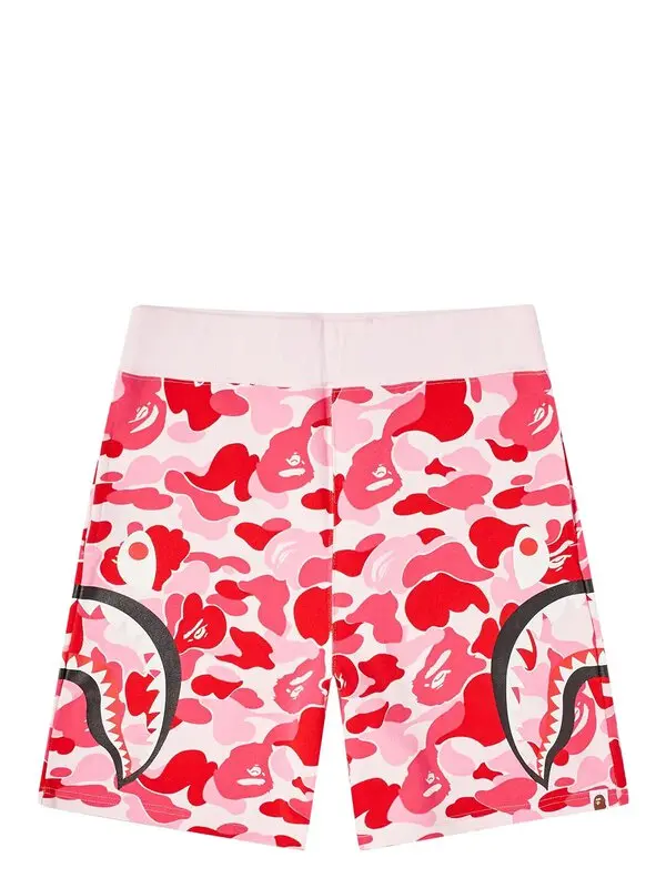 A BATHING APE Abc Camo Slide Shark Sweat Shorts - Pink