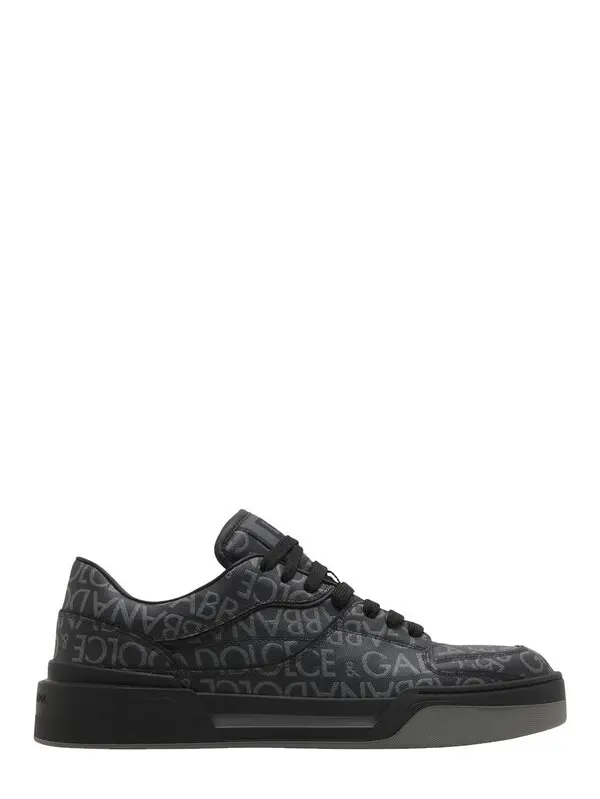 Dolce & Gabbana Roma Low Jacquard Logo Sneakers - Black