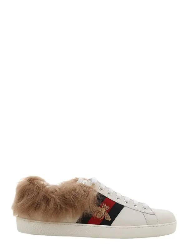 Gucci Ace Wool Embroidered Bee Sneakers - White