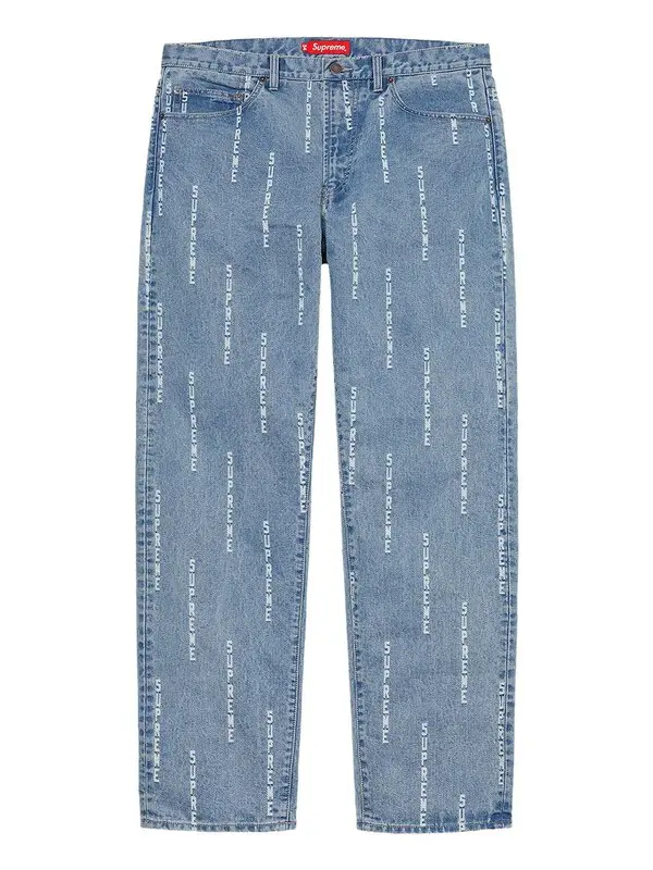 Supreme Logo Stripe Jacquard Regular Jean - Blue