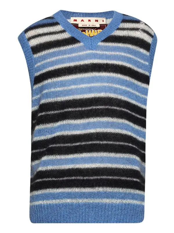 Marni Brushed Mohair Stripe Gilet - Blue