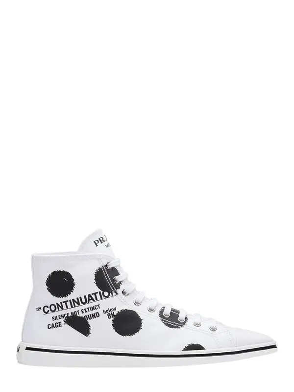 Prada High Top Polka Dot Canvas Sneakers - White