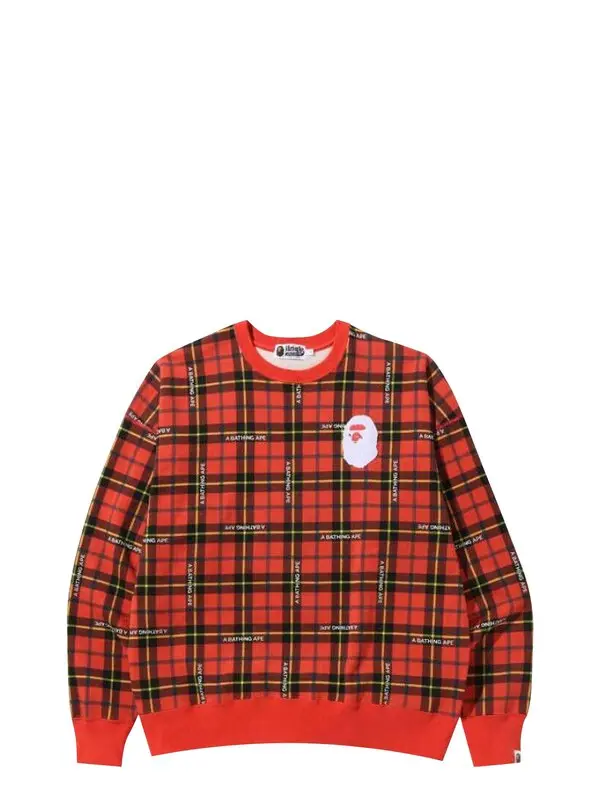 A BATHING APE Check Loose Fit Crewneck - Red